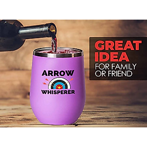 Archery Pink Wine Tumbler 12oz - Arrow Whisperer - Archery Trainer Bowfishing Deer Shooting Target Shot