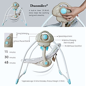 Baby Swings for Infants to Toddler, Electric Baby Swings for Newborn, Baby Swing with Intelligent Music Vibration Box, Portable Baby Swing Load Resistance: 6-25 lb, Applicable Object: 0-9 Months