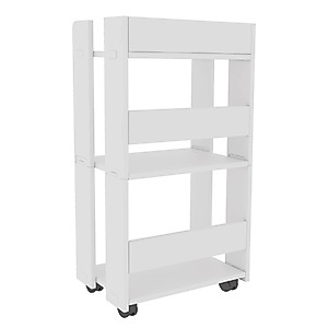 yeavs 3-Tier Side Table with Wheels, Moveable Bookshelf, Multi-Functional Rolling Bookcase Storage Cart Organizer for Office Living Room Bedroom Bathroom, White