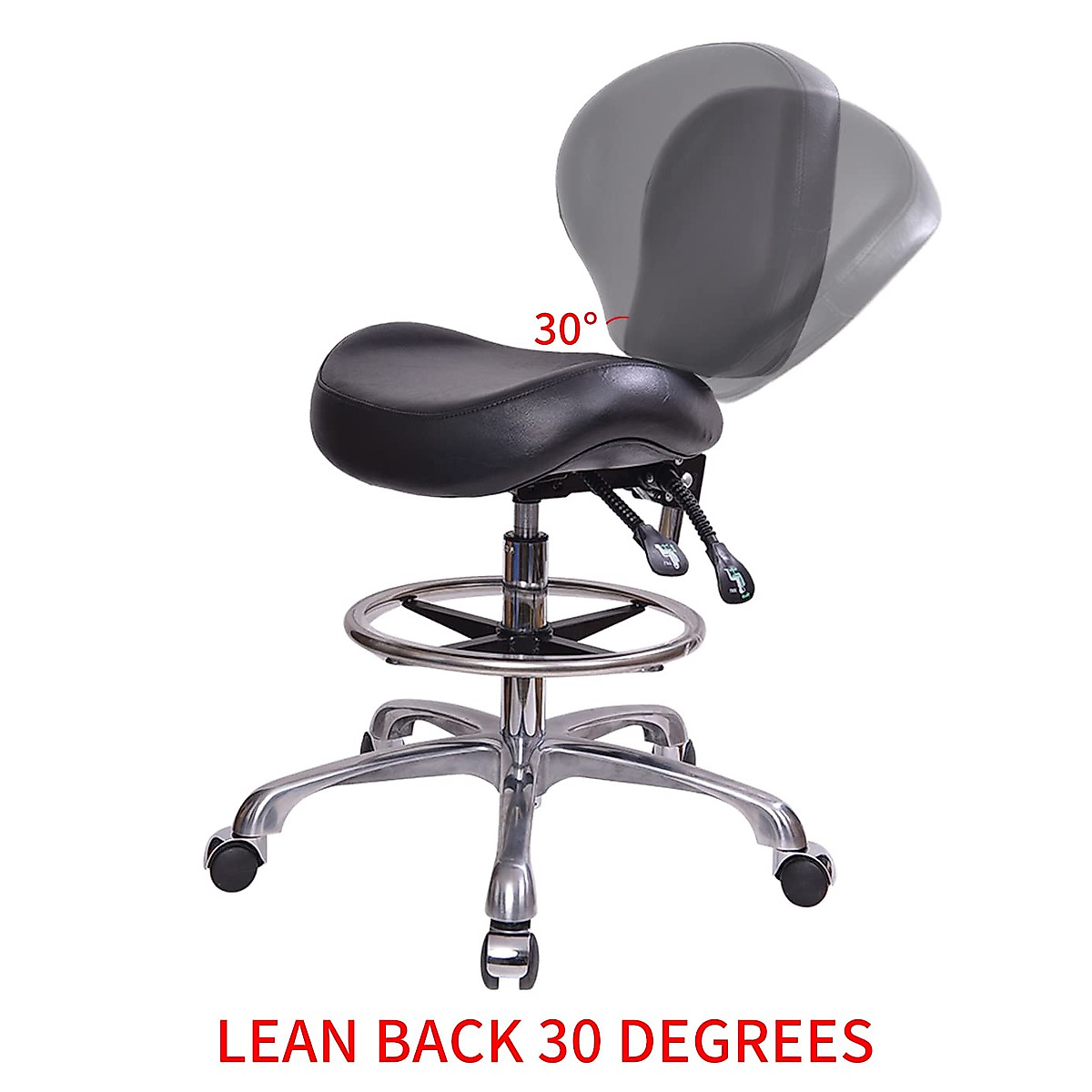 MWOSEN Height Adjustable Rolling Stools Drafting Chair with Backrest & Foot Rest,Tilt Back,Work from Home Chair,for Studio,Dental,Office,Salon and Counter, (Black)