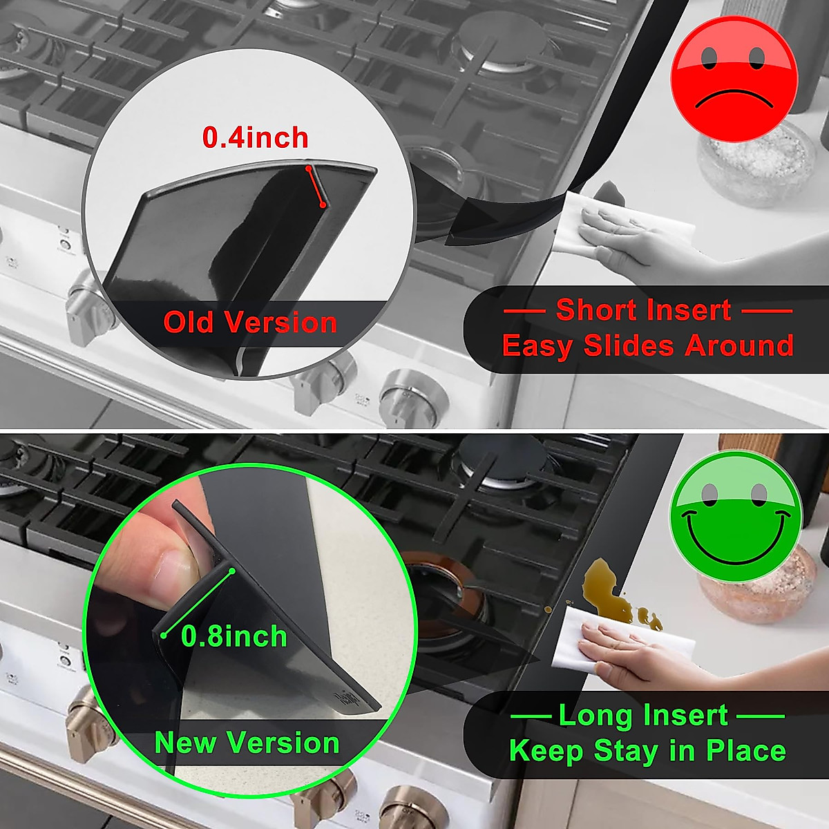 Silicone Stove Counter Gap Cover / Filler by Kindga 25" Long, Sealing Spills Between Kitchen Appliances Washing Machine and Stovetop, Set of 2 (Black)