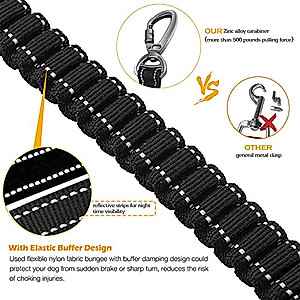 Fashion&cool Heavy Duty Dog Leash Especially Large Dogs Up to 150lbs, 4-6 Ft Reflective Dog Walking Training Shock Absorbing Bungee Leash Car Seat Belt Buckle, 2 Padded Traffic Handle Extra Control