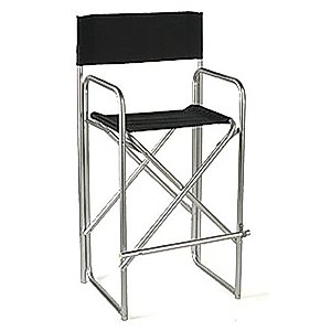Displays2go Aluminum Director's Chair with Black Canvas Back and Seat, 47-Inch, Satin Silver