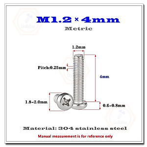 100pcs M1.2×4mm Machine Screws Pan Phillips Cross Head Screw 304 Stainless Steel Fasteners Bolts GB818