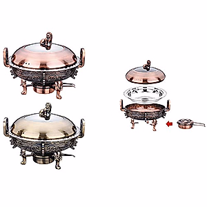 3L Chafing Dish, Stainless Steel Round Chafer Warmers Complete Set W/Food Pans, Aluminum Stand, Visible Pot Lid And Fuel Holders for Weddings, Buffet, Parties,Red copper