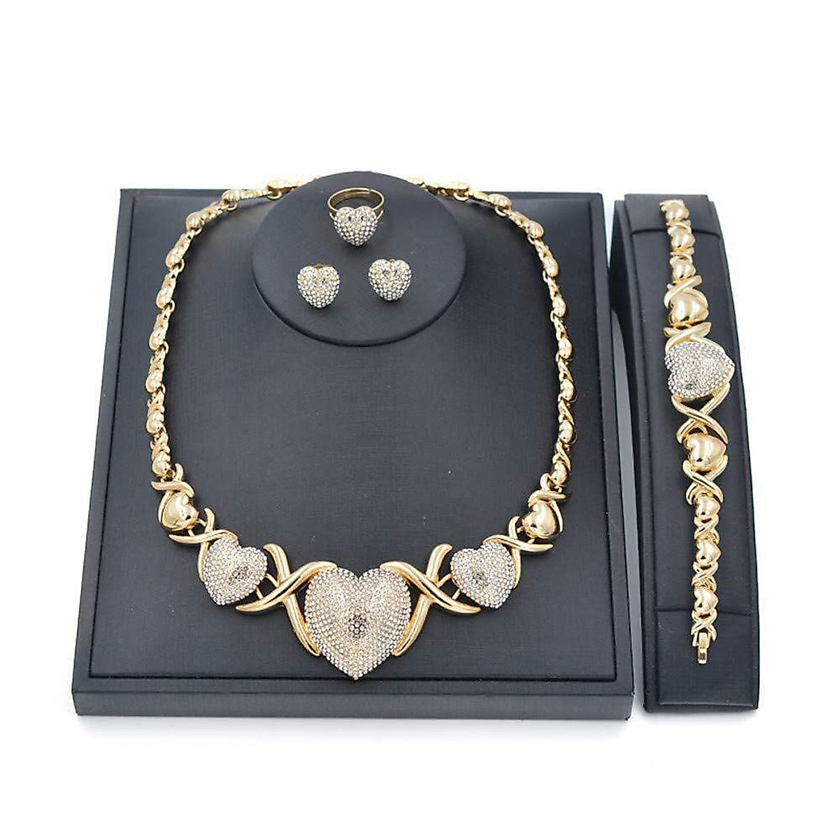 Giffor 14K Gold Filled Jewelry Set Necklaces For Women Bracelets Stud Earrings And Rings Sweetheart Gifts