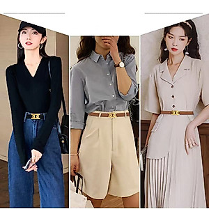 Yuangu Womens Belts for Jeans, Womens Leather Belt with Gold Buckle, Designer Belts for Pants Jeans Dresses (Brown, 100cm(Fits 24"-31"))