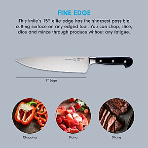 Messermeister Meridian Elite 9” Stealth Chef’s Knife - Fine German Steel Alloy Blade - Rust Resistant & Easy to Maintain