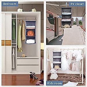 DonYeco Bundles of 3-Shelf Hanging Oxford Closet Organizers and Storage & 3-Shelf Hanging Closet Organizers and Storage with 4 Side-Pockets