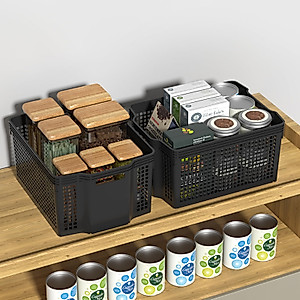 Bringer 12-Pack Large Plastic Organizer Baskets, Stacking Plastic Storage Basket, Black