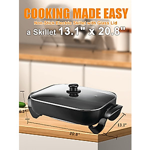 Extra Deep Electric Skillet Nonstick - 16 Inch Frying Pan With Glass lid, Server for 4 Perple or Family, for Frying, Steaming, Boiling, Easy to Clean,Dishwasher Safe