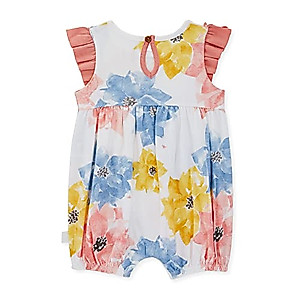 Burt's Bees Baby Baby Girls' Romper Jumpsuit, 100% Organic Cotton One-Piece Coverall, Cottage Floral, 18 Months