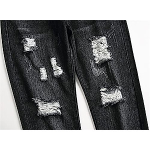 Men's Ripped Washed Slim Fit Jeans Straight Leg Moto Biker Denim Pants Vintage Distressed Skinny Jean Trousers (Black,40)