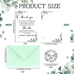 Harloon 50 Set Baby Shower Thank You Cards with Envelopes Stickers Thank You Gifts for Baby Shower Winter Greenery Dinosaur Baby Shower Thank You Prefilled Note(Greenery)