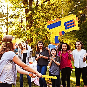 Gun Pinata Small Dart Battle Party Supplies Gun War Theme Party Decorations for Boys Pinata Bundle with Wooden Stick Paper Blindfold Confetti Set for Kids Birthday Game Decor,16.1 x 11.8 x 2.8 Inch