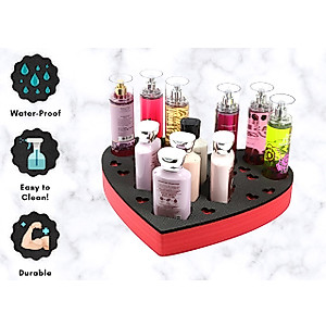 Polar Whale 2 Lotion and Body Spray Stand Organizers Heart Shaped Large Tray Red Black Durable Foam Washable Waterproof Insert for Home Bathroom Bedroom Office 15 x 12.5 x 2 Inches 11 Slots 2pc Pair