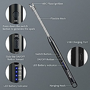 Aneagle Candle Lighter Rechargeable 2 Packs Electric Arc Lighter for Candles with Led Battery Display Screen and Long Flexible Neck USB are Applied to Light Candle Cooking Fireworks Flame