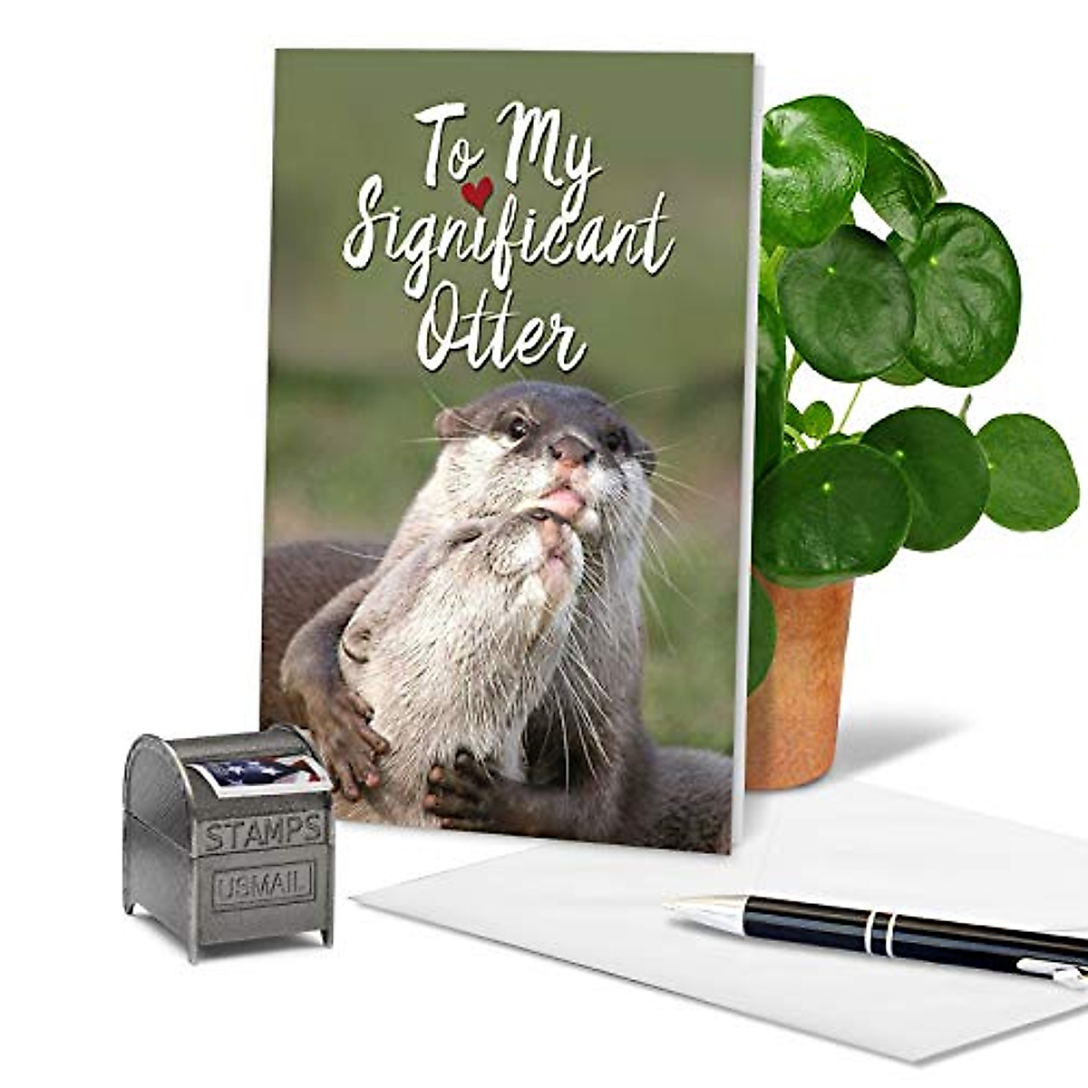 NobleWorks - Funny Anniversary Greeting Card - Romantic Spouse Humor, Married Couples Anniversary Notecard - Significant Otters C5528ANG