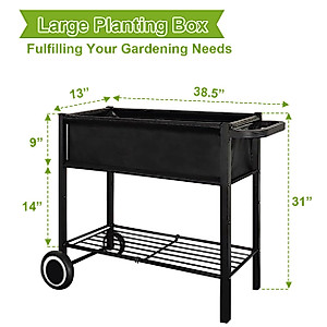 Fiwithy Raised Garden Bed with Legs for Outdoor Plants, Standing Elevated Planter Box Cart on Wheels for Vegetables Flower Herb Patio, Black