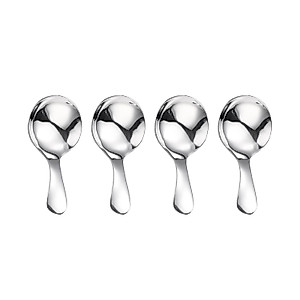 WANGSHIQI Short Handle Spoons,4 Pcs Small Scoops for Canisters, Stainless Steel Mini Salt Spoons for Salt Sugar Condiments Coffee Tea Dessert (4, Silvery)