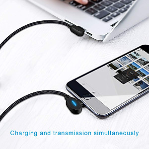 LED iPhone Charger Cable 10 FT 3Pack Right Angle Lightning Cable 90 Degree Nylon Braided Charging Cord Gaming USB Charging/Sync Compatible with iPhone 13 12 11 Pro XS MAX XR X 8 7 6S Plus SE iPad