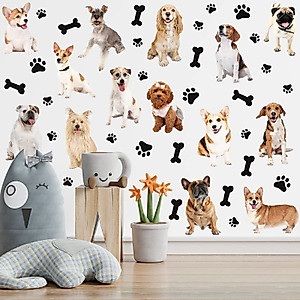 Pajean 83 Pieces Dogs Bones and Paws Wall Decals Realistic Pet Stickers Cute Dog Bone Paw Print Puppy Vinyl Decor Sticker for Kids Boy Girl Baby Teen Bedroom Home DIY