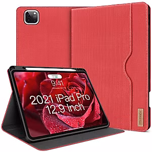DTH-PANDA iPad Pro 12.9 Case for 6th/5th/4th/3rd Generation Case 2022 2021 2020 2018,PU Leather with Pocket and Pen Tray Holder, Folio Stand with Soft TPU Back,Auto Sleep/Wake Function (Rose Red)