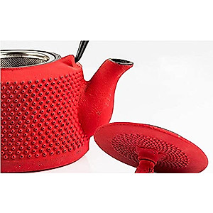 Japanese cast iron teapot with tea egg filter gas stove kettle 850ml metal red teapot lift iron water kettle kung fu tea set-Red