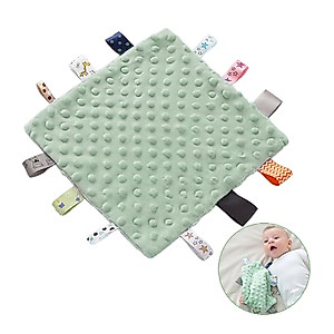 Baby Security Taggies Blankets Soothing Sensory Soft Comforter Blanket Infant Appease Towel Baby Loveys for Boys with Colorful Tags(Mint Green) Small Single