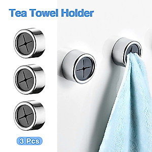 Redamancy 3 Pieces Kitchen Towel Hooks, Self Adhesive Wall Dish Towel Hook, Round Adhesive Dish Towel Hook for Kitchen Cabinet Bathroom Home for Hanging Dish Rag Rack Hook No Drilling Required