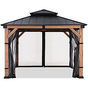 ABCCANOPY Wood Gazebo 11x11 - Outdoor Patio Wooden Gazebo with Hardtop Metal Double Roof with Mosquito Netting for Garden, Backyard and Deck