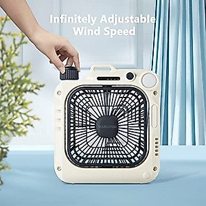 Camping Table Fan with LED Light, Portable Outdoor Tent Fan with 240° Rotation and Hook, 10000mAH USB Rechargeable Personal Desk Fan with 3 Lighting Modes and Stepless Wind Speed for Camping Travel