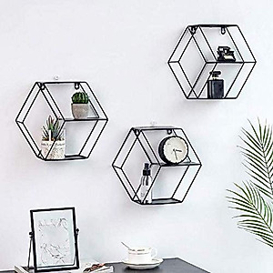 Ochine Wall Mounted Floating Shelves Rustic Round Storage Display Hexagonal Wall Hanging Shelf Home Decor for Living Room, Bedroom, Bathroom, Office, Kitchen