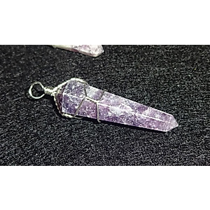 Sublime Gifts 1pc Lepidolite Natural Premium Crystal Cut Healing Gemstone Wire Wrapped with Loop Point Pendant