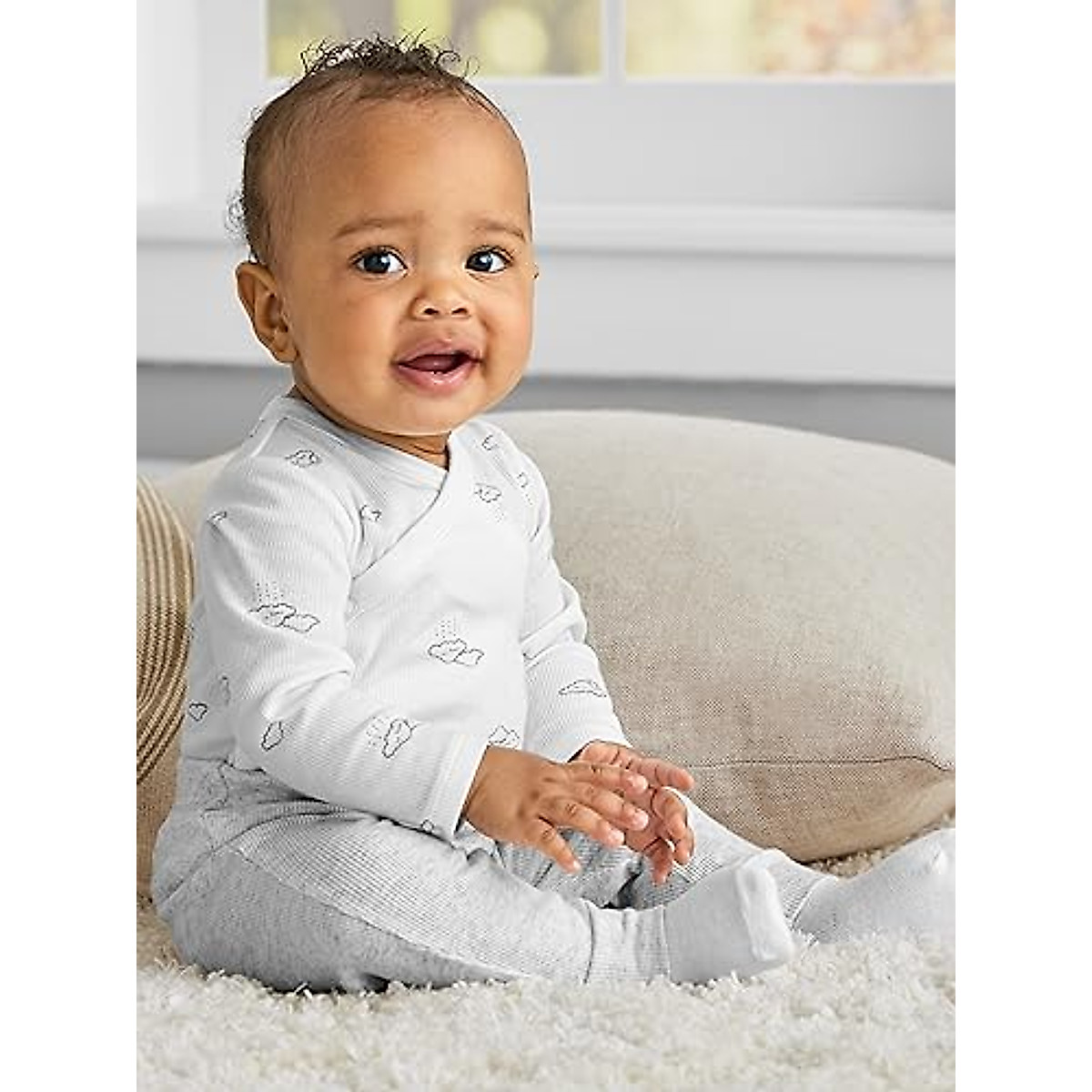 Simple Joys By Carter's Unisex Baby 4-pack Side Snap Bodysuit Bodystocking, Jade Green Stripe/Light Grey/Olive/White Clouds, 24 Months US