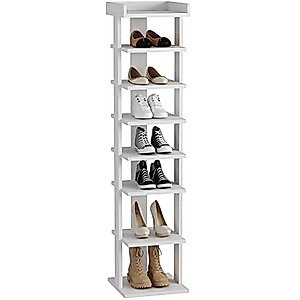 HOMEFORT 7-Tier Wood Shoe Rack, Entryway Shoe Tower,Vertical Shoe Organizer, Wooden Shoe Storage Stand(White)