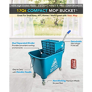 Compact Mini Mop Bucket w/Side Press Wringer 17 QT Yellow, Blue & Green by janiLink (Green)