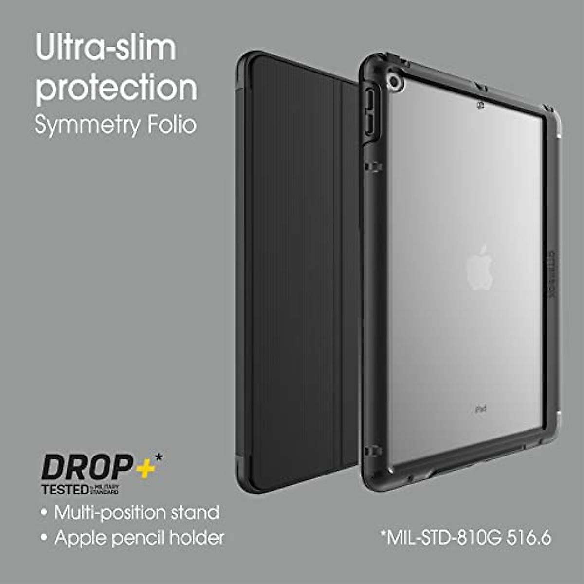 OtterBox SYMMETRY FOLIO SERIES Case for iPad 7th, 8th & 9th Gen (10.2" Display - 2019, 2020 & 2021 version) - COASTAL EVENING (CLEAR/BLACK/BLAZER BLUE), Magnetic Sleep/Wake Cover