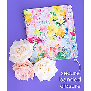 Steel Mill & Co Writing and Drawing Journal, Cute Floral Spiral Notebook with 160 Lined Pages, Art Journal with Reusable Stencil, Summer Garden