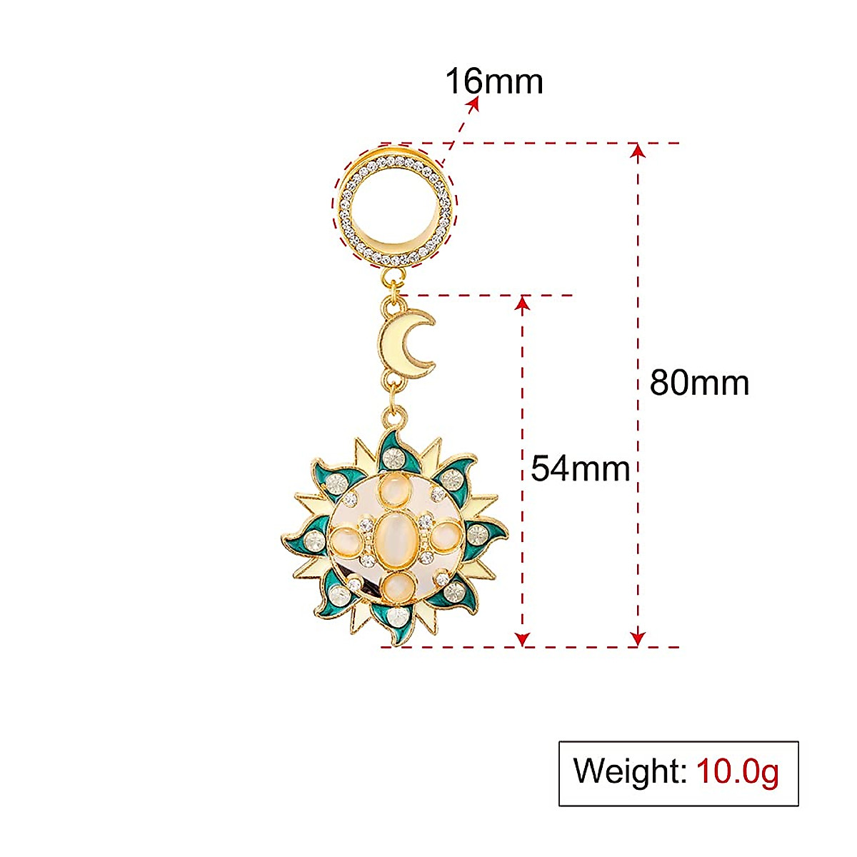 TBOSEN 3 Pairs Gold Dangle Charms Stars Moon Styles Screw Ears Tunnels Gauges Crystal Earrings Expanders Piercing Jewelry Fashion Gift 2g-5/8 in 6mm-16mm