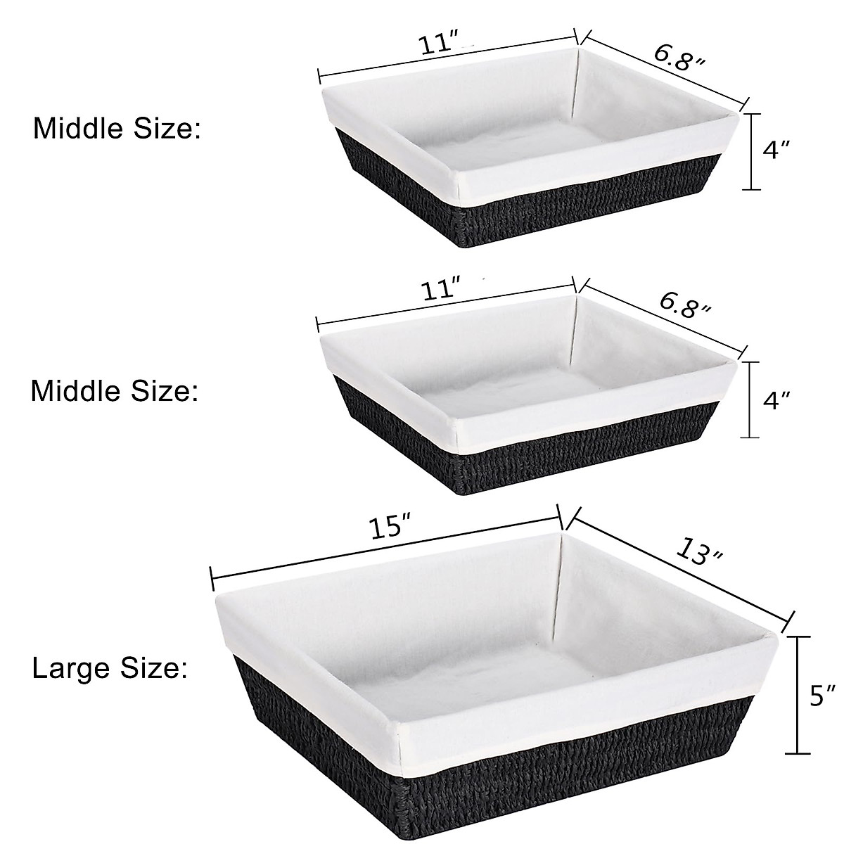 Vagusicc Wicker Storage Baskets, Set of 2 Hand-Woven Foldable Cube Storage Baskets with Handles 13 inches + Set of 3 Woven Paper Rope Handles Wicker Baskets for Storage with Liners