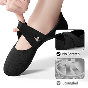 SANGEESON Ballet Shoes for Women(Leather Full Sole, Arch Support, Breathable), Jazz Shoes, Ballerina Shoes, Dance Shoes Women for Beginner, X, Size 8-8.5, Black