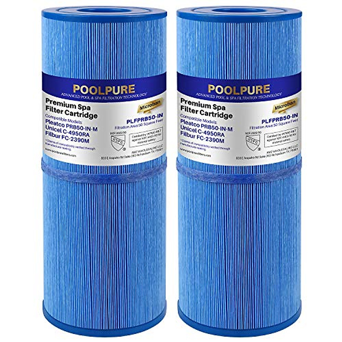 POOLPURE Antimicrobial Spa Filter Replacement for Pleatco PRB50-IN-M, Unicel C-4950RA, Guardian 413-212-02, Filbur FC-2390M,17-2380,Jacuzzi J200 Series Filter,373045, 5X13 Hot Tub Filter, 2 Pack