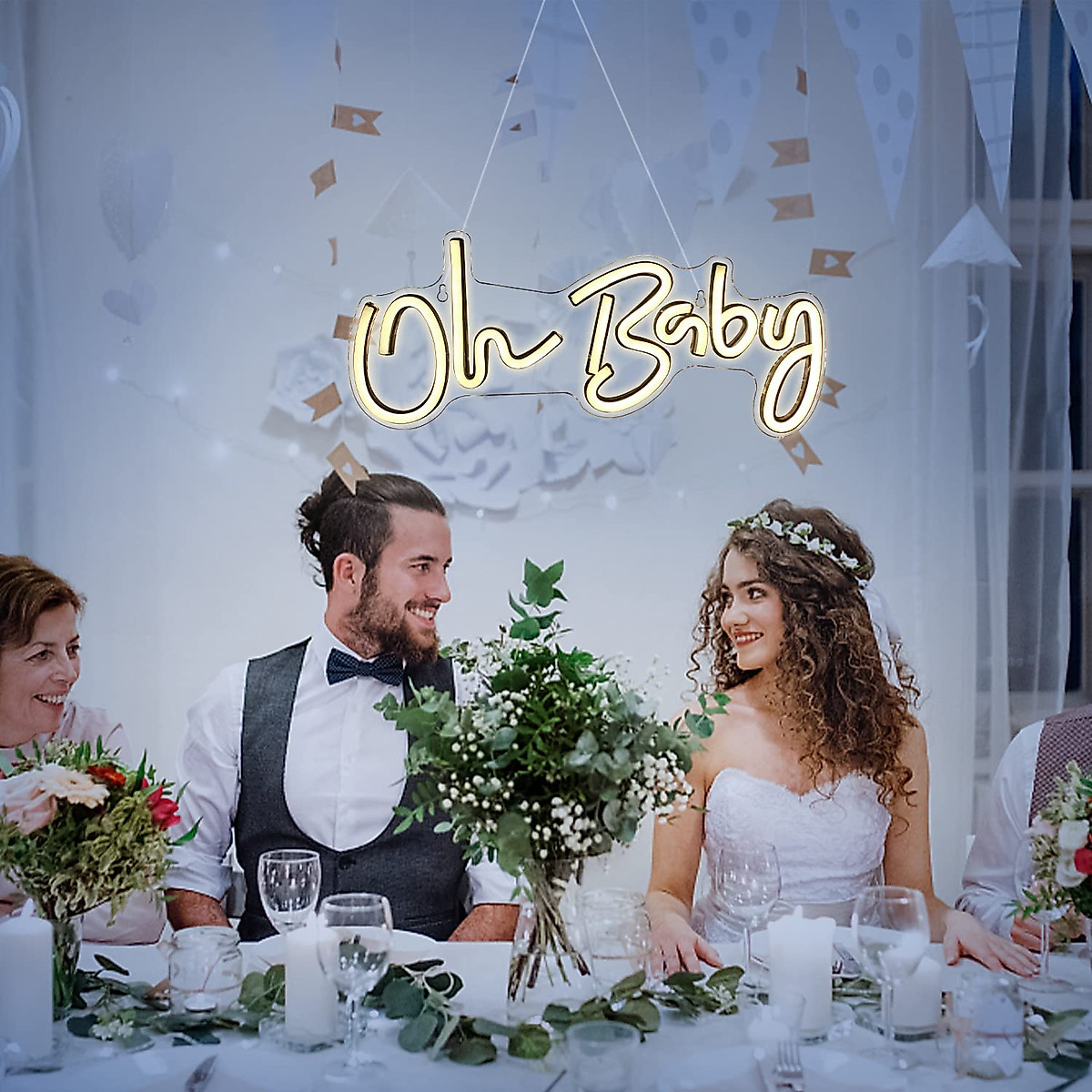 Lucunstar Neon Light Oh Baby Warm White Neon Sign for Wall Decor Neon Lights Sign Oh Baby Word LED Neon for Nursery Bedroom Game Room Club Bar Wedding Party,Room Decor(16.5"X6.9")