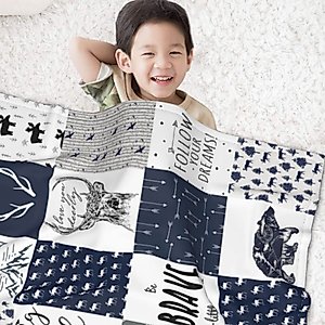 Socira Rustic Woodland Throw Blankets for Boys, Kids Moose Bear Adventure Fleece Blankets, Ultra Soft Warm Bed Blankets for Children, Fluffy Cozy Swaddling Receiving Blankets Gifts for Newborn Baby