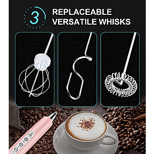 Nahida Handheld Milk Frother for Coffee, Rechargeable Electric Whisk with 3 Heads 3 Speeds Drink Mixer Foam Maker For Latte, Cappuccino, Hot Chocolate, Egg - Pink