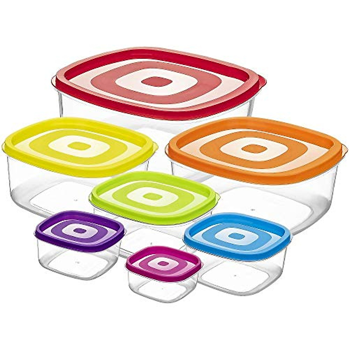 Rectangle Food Storage Containers, Set of 7 - Southern Homewares - Colorful Rectangle Holders w/Snap-On Lids