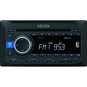 Jensen JWM452 2-Speaker Zones AM/FM|DVD|BT|AUX|USB Bluetooth Wall Mount Stereo, Front USB w/ MP3/WMA Playback, DVD/CD-R/RW Slot and MP3 Compatible, Front AUX A/V Input (3.5mm), Remote Control Included