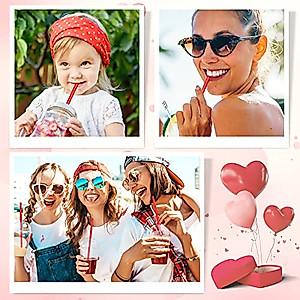 Whaline 100Pcs Valentine's Day Plastic Straws Heart Shape Red Drinking Straws Sweet Disposable Coffee Milk Straws Individually Wrapped Straws for Wedding Bridal Shower Birthday Party Supplies