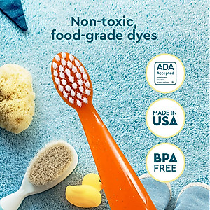 RADIUS Totz Toothbrush Extra Soft Brush BPA Free & ADA Accepted Designed for Delicate Teeth & Gums for Children 18 Months & Up - Blue Coral Yellow - Pack of 3